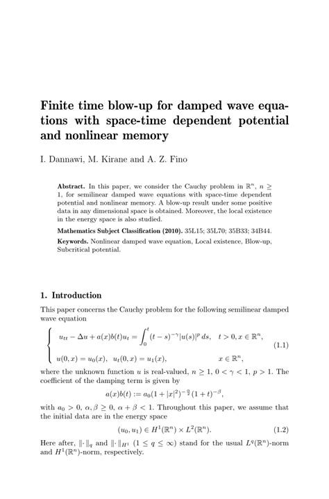 Pdf Finite Time Blow Up For Damped Wave Equations With Space Time