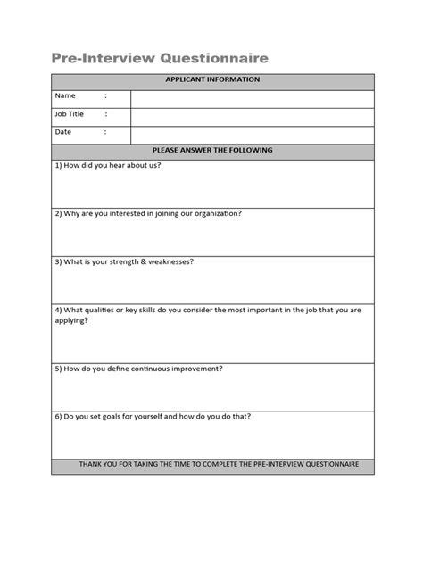 Pre Interview Questionnaire Pdf