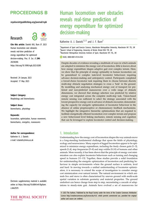 Pdf Human Locomotion Over Obstacles Reveals Real Time Prediction Of Energy Expenditure For