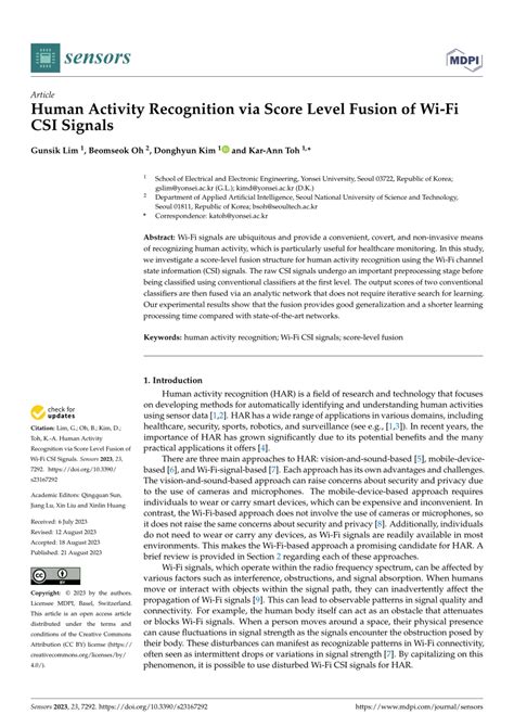 PDF Human Activity Recognition Via Score Level Fusion Of Wi Fi CSI Signals