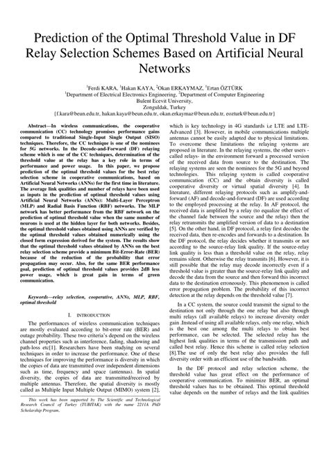 pdf prediction of the optimal threshold value in df relay selection
