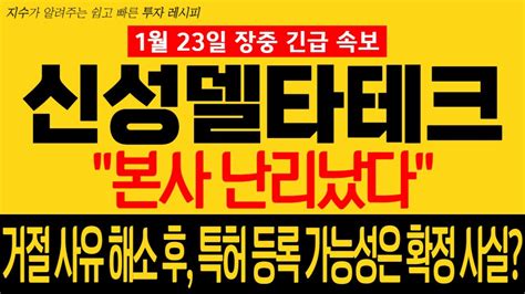 신성델타테크 주가 전망 장중 긴급 거절 사유 해소 후 특허 등록 가능성은 확정사실 그동안 고생 많으셨습니다 Youtube