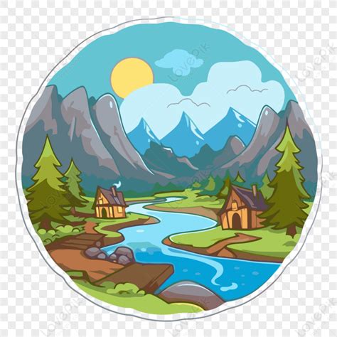 Bundok Clipart Cartoon Na Imahe Ng Isang Bundok At Ilog Na May Damo Sa