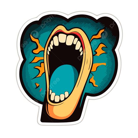 입을 벌리고 있는 매력적인 스티커 일러스트 클립 아트 벡터 고립 된 소리 만화 입으로 스티커 디자인 상표 스티커 일러스트 Png 일러스트 및 벡터 에 대한 무료