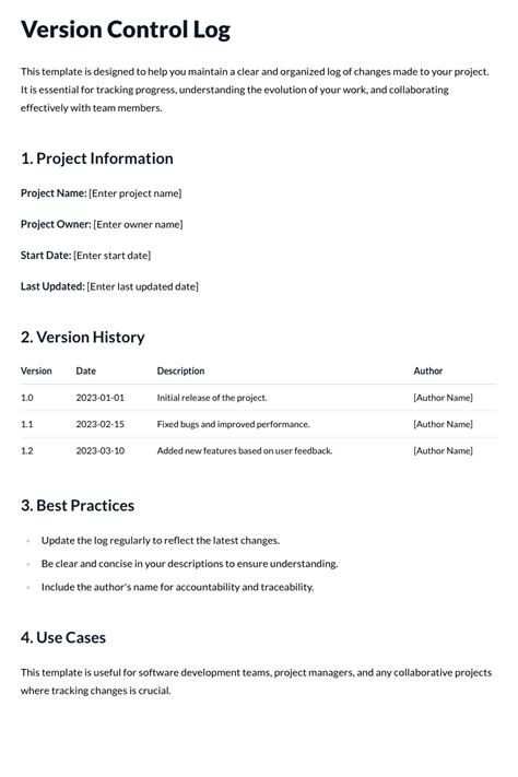 Version Control Log Template Template Collaborative Docs For Teams