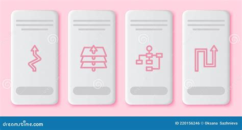 Set Line Arrow Layers Hierarchy Organogram Chart And White Rectangle Button Stock Vector