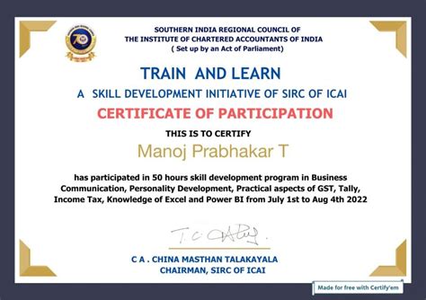 Manoj Prabhakar Thangavel On Linkedin Completed Skill Development Program Conducted By Sirc Of Icai