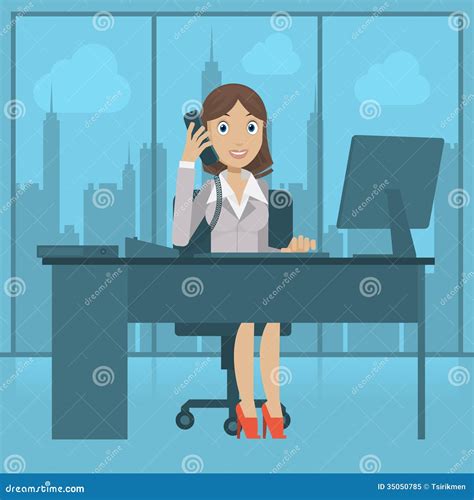 Girl Secretary Speaks By Phone Stock Vector Illustration Of Kind Attractive 35050785