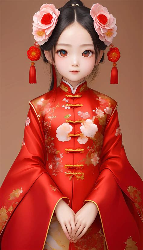 可爱的中国女娃娃新年装