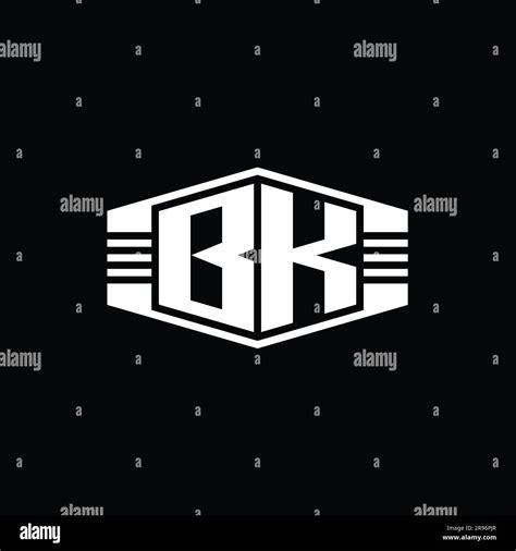 Bk Letter Logo Monogram Hexagon Emblem Shape With Stripes Outline Style Design Template Stock