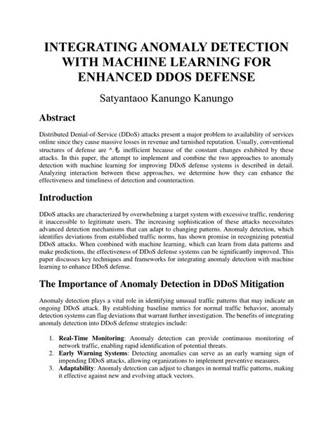 Pdf Integrating Anomaly Detection With Machine Learning For Enhanced Ddos Defense