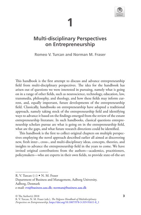 Pdf Multi Disciplinary Perspectives On Entrepreneurship