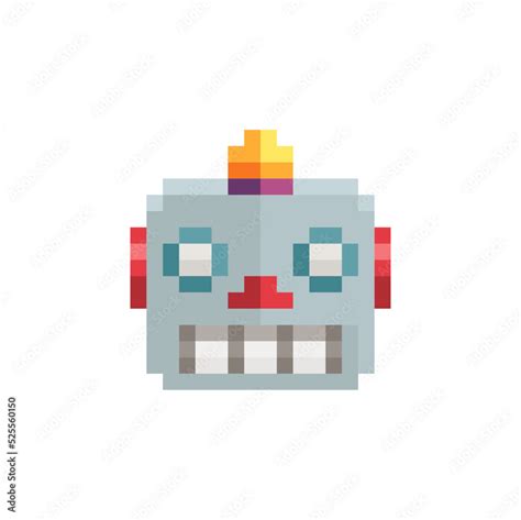 Robot Pixel Art Character Avatar Profile Picture Flat Style Game Assets Bit Isolated