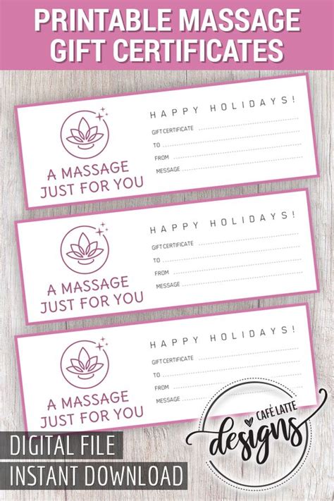 Massage T Certificate T Certificate Printable T Coupon T Instant Download