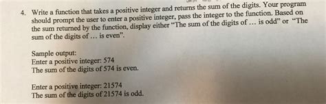 Solved Write A Function That Takes A Positive Integer And
