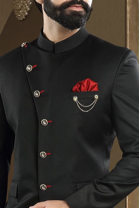 Black Plain Poly Silk Jodhpuri Style Mens Suit Mstv04099