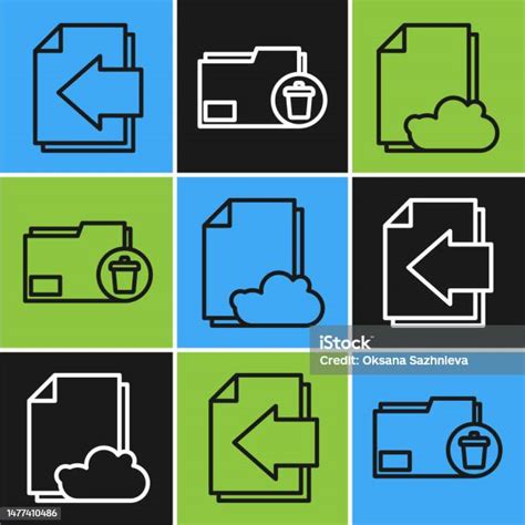 Set Line Next Page Arrow Cloud Storage Text Document And Delete Folder Icon Vector Stock