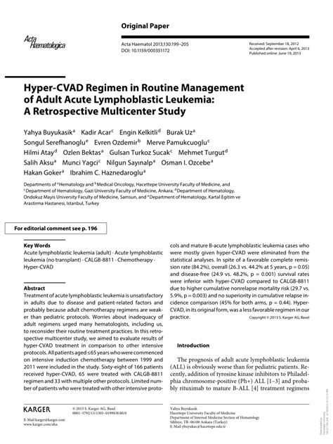 Pdf Hyper Cvad Regimen In Routine Management Of Adult Acute