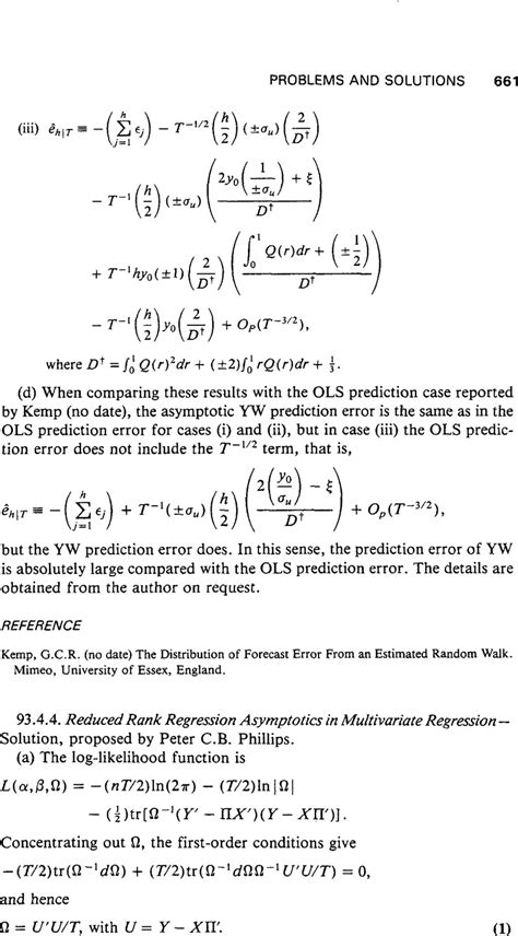 Reduced Rank Regression Asymptotics In Multivariate Regression Solution Econometric Theory
