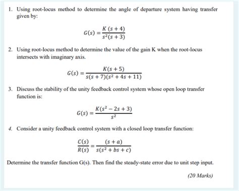 solved g s 1 using root locus method to determine the