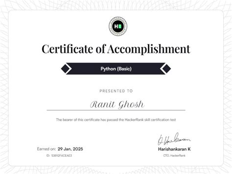 Ranit Ghosh On Linkedin Hackerrank Python Certified