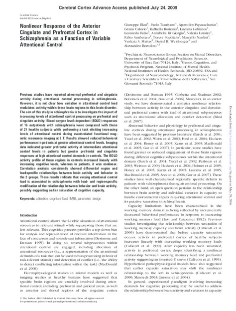 Pdf Anterior Cingulate Cortex Activation During Cognitive Interference In Schizophrenia