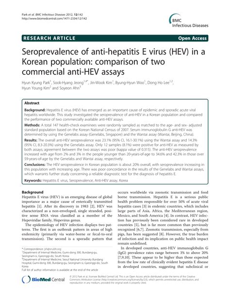 Pdf Seroprevalence Of Anti Hepatitis E Virus Hev In A Korean