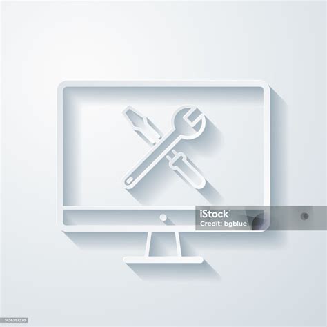 데스크톱 컴퓨터 설정 도구 빈 배경에 종이 잘라내기 효과가 있는 아이콘 0명에 대한 스톡 벡터 아트 및 기타 이미지 0명 3차원 형태 개념 Istock