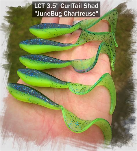 Lct 3 5″ Curltail Shad 5 Pack Junebug Chartreuse Legacy Custom Tackle