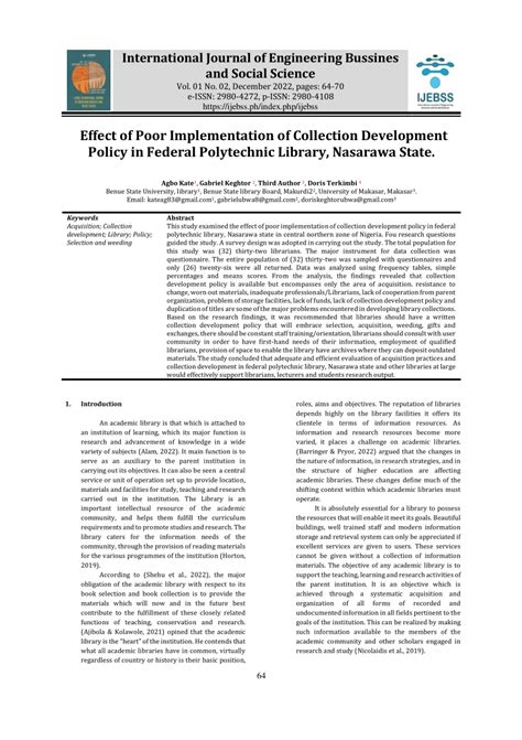 Pdf Effect Of Poor Implementation Of Collection Development Policy In