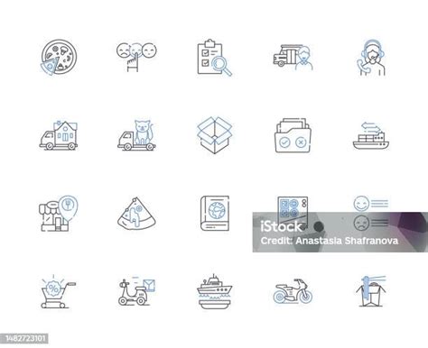 창고 관리 개요 아이콘 모음입니다 창고 보관 재고 물류 파견 자동화 인체 공학 프로세스 벡터 및 일러스트레이션 개념 세트 차량 배송 규정 준수 선형 표지판 아이콘에 대한