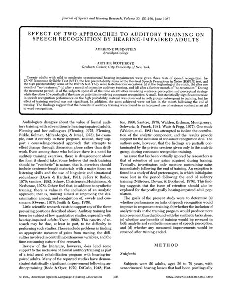 Pdf Effect Of Two Approaches To Auditory Training On Speech