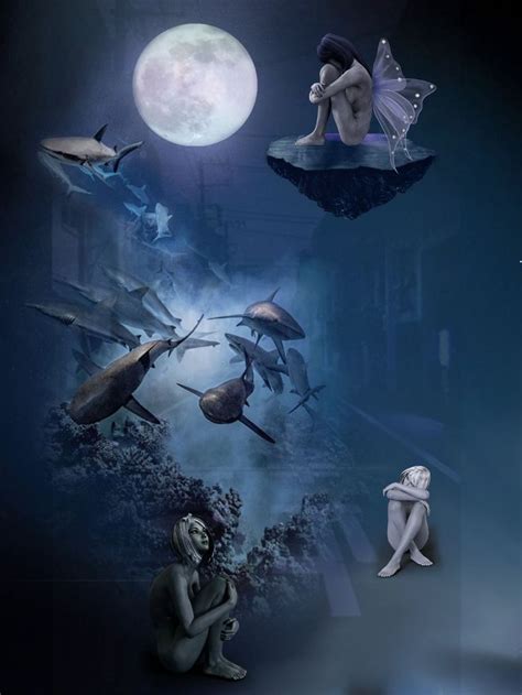 Mermaids Sharks Underwater Surreal Surrealism City Moon Fairy Fairies Woman Women