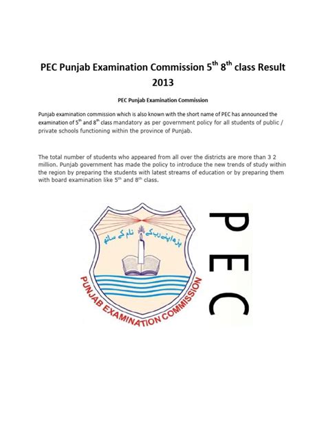 Dokumen Tips Pec Punjab Examination Commission 5th 8th Class Result 2013 Pdf