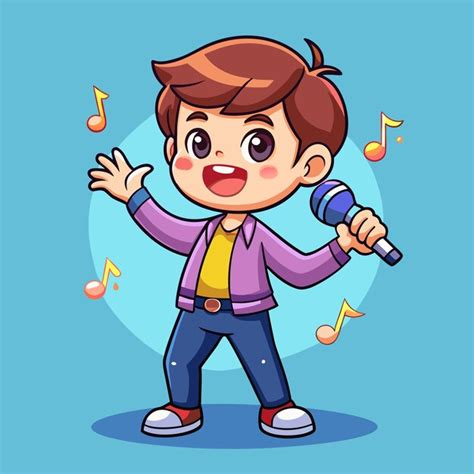 Милый мальчик в караоке Поза Вектор Клипарт Премиум Ai сгенерированный вектор