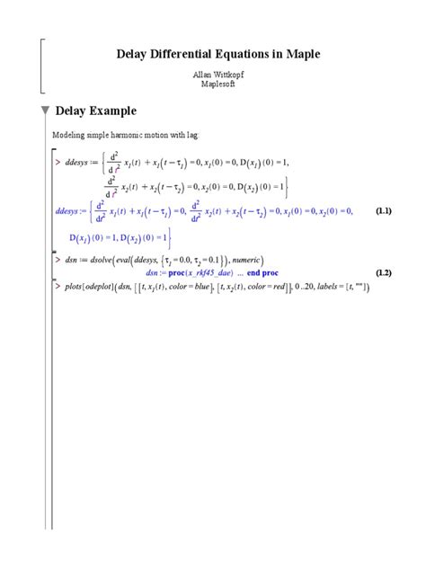 Solving Delay Differential Equations Maple Pdf Initial Condition Differential Equations