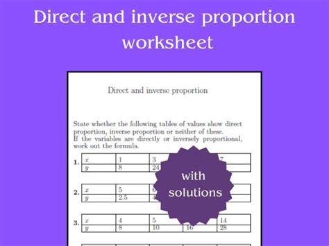 Direct And Inverse Proportion Worksheet With Solutions Teaching Resources