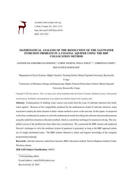Pdf Mathematical Analysis Of The Resolution Of The Saltwater