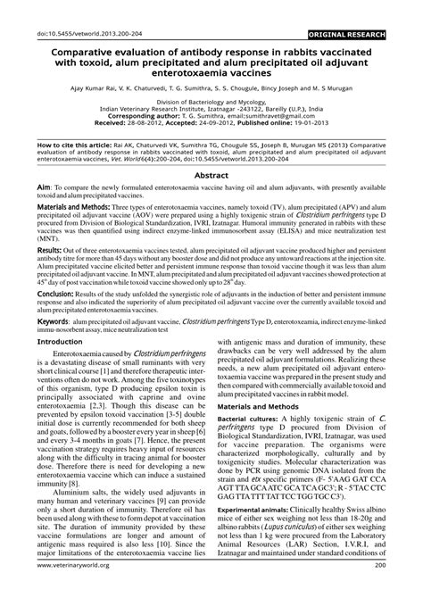 Pdf Comparative Evaluation Of Antibody Response In Rabbits Vaccinated