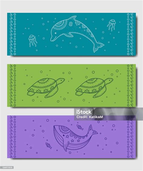 어린이를위한 디자이너 요가 매트 세트 고래 돌고래 거북이 해파리 해양 테마와 밝은 색상 패턴 명함 장식 포스터 인쇄 스포츠 장비 0명에 대한 스톡 벡터 아트 및 기타 이미지
