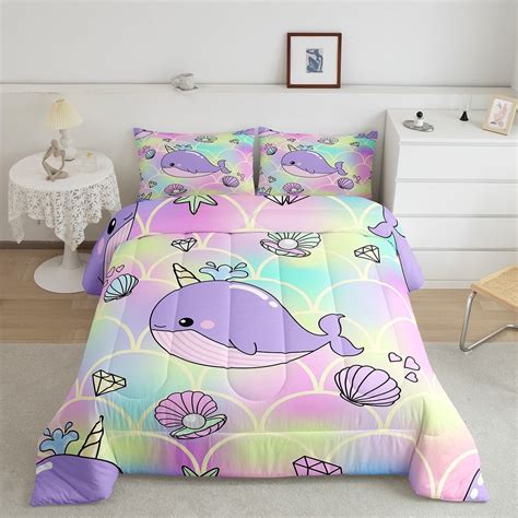 Erosebridal King Size Purple Bedding Set Unicorn Whale Comforter
