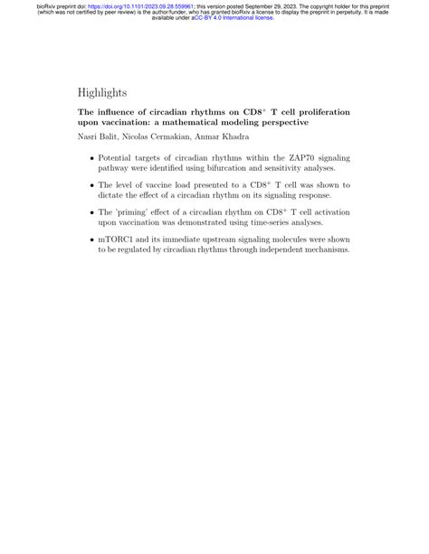 Pdf The Influence Of Circadian Rhythms On Cd8 T Cell Proliferation Upon Vaccination A