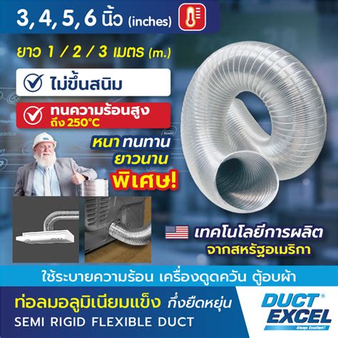 Duct Excel ท่อลมอลูมิเนียมแข็ง กึ่งยืดหยุ่น Semi Rigid Flexible Duct ขนาด 3 4 5 6 นิ้ว ท่อลม