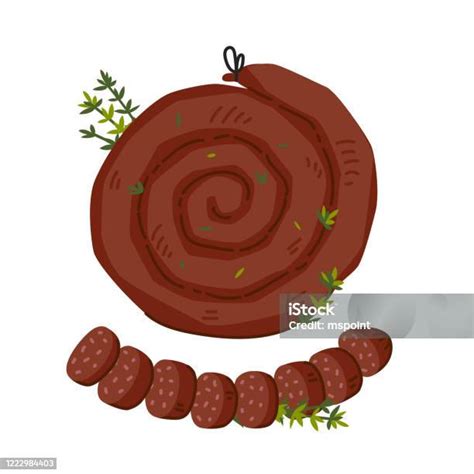 나선형 소시지 흰색 배경에 고기 델리카트슨 전통적인 달팽이 소시지 조각 간단한 플랫 스타일 벡터 일러스트레이션 나선형에 대한 스톡 벡터 아트 및 기타 이미지 Istock