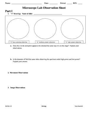 Fillable Online Microscope Lab Observation Sheet Part I Fax Email Print PdfFiller
