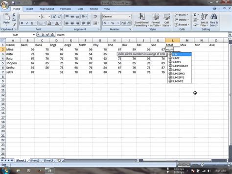 ms excel class 2 make result sheet youtube