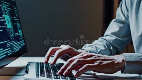 Hands Typing On Laptop With Cybersecurity Data Visuals Footage Stock Video Video Of Cinematic