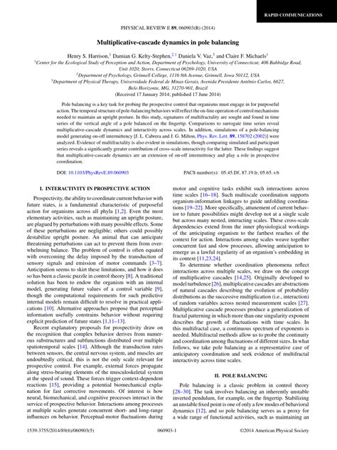 Pdf Multiplicative Cascade Dynamics In Pole Balancing
