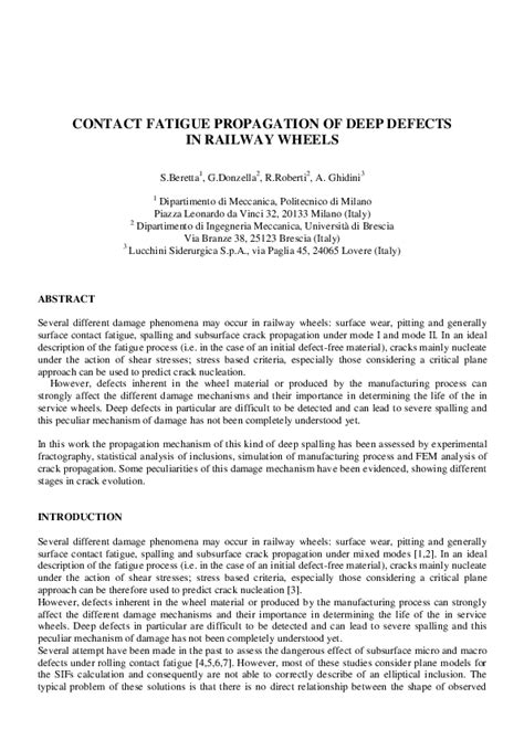 Pdf Contact Fatigue Propagation Of Deep Defects In Railway Wheels