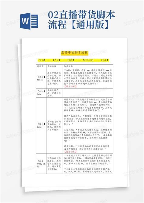 02 直播带货脚本流程【通用版】word模板下载编号lxwbngke熊猫办公